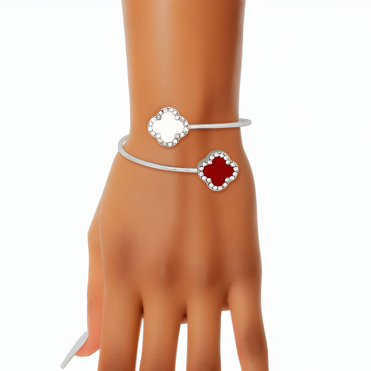 DST Red White Stone Clover Open Bangle – Diggin Her Roots Boutique