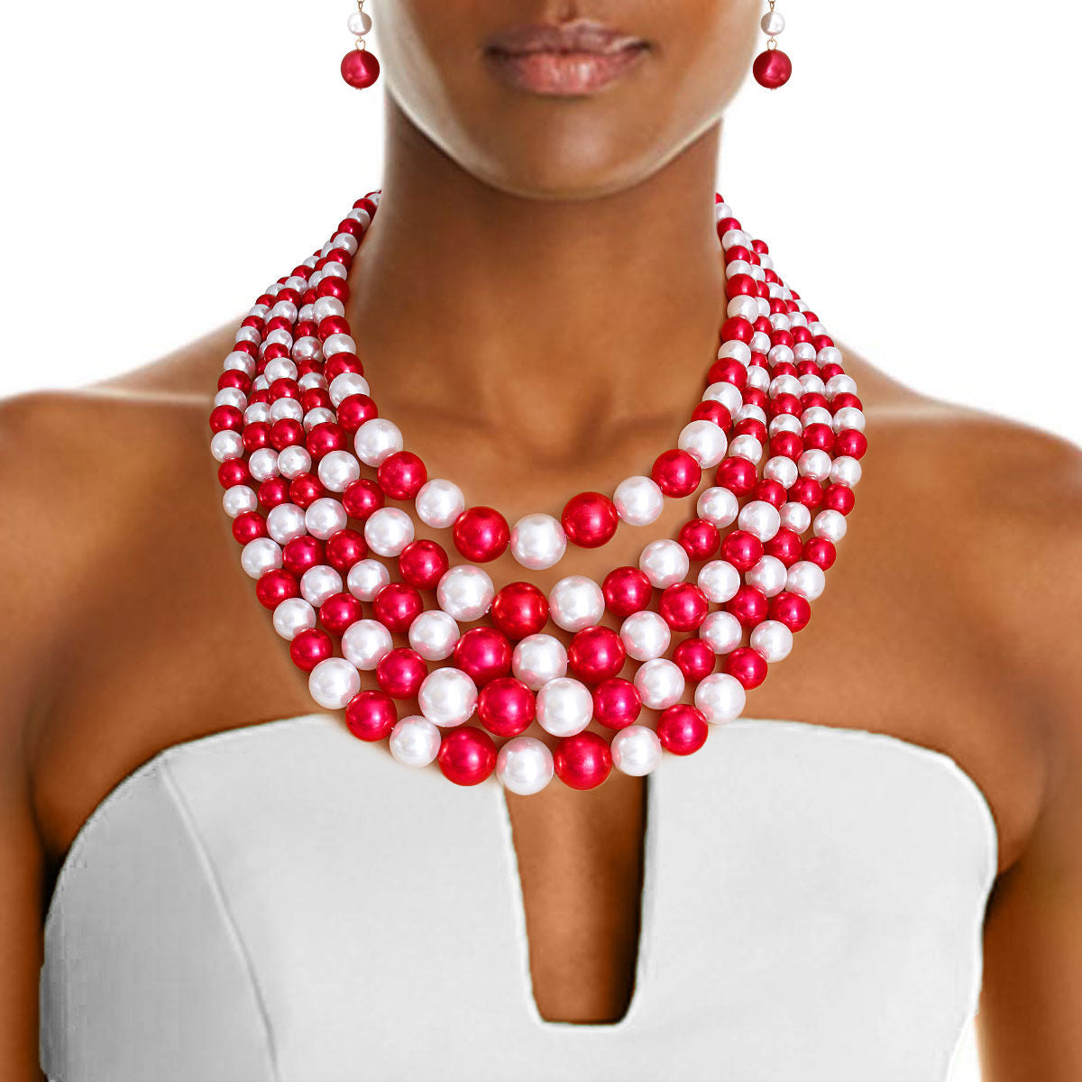 Red and White Pearl 5 Strand Set – Diggin Her Roots Boutique